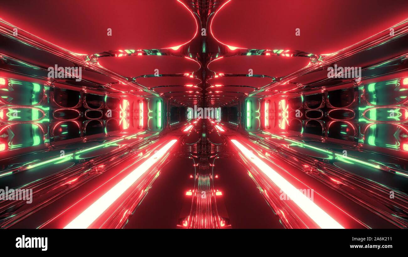 futuristic scifi fantasy alien hangar tunnel corridor with hot metal 3d ...