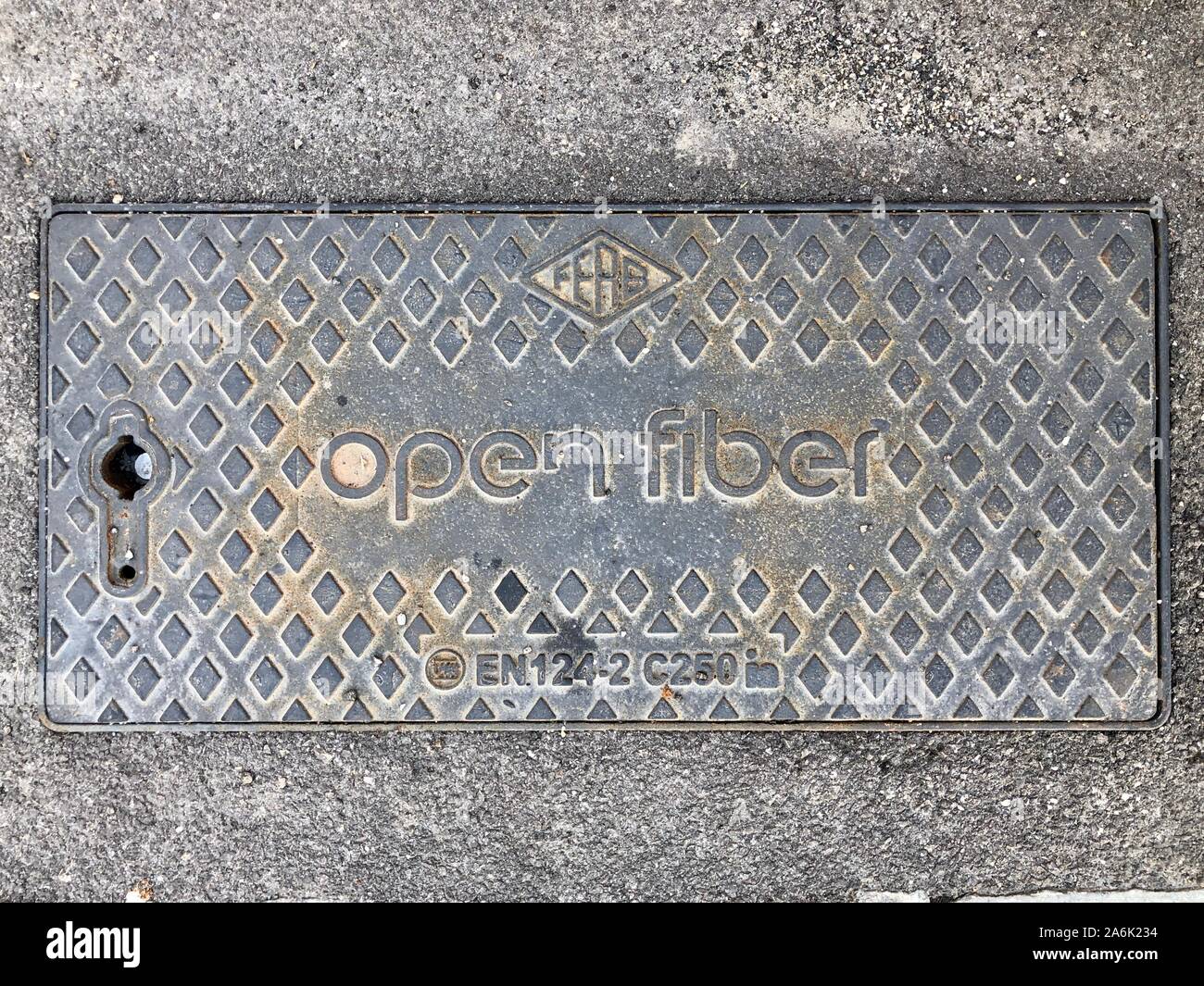Torino, Italy - October 27 2019: Manhole of Open Fiber manhole, that ...