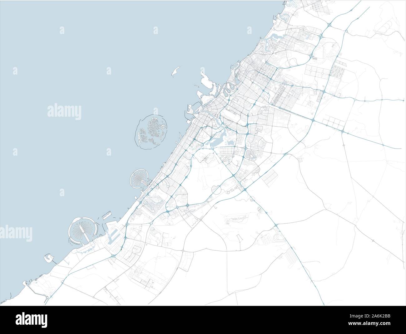 Satellite map of Dubai and surrounding areas, United Arab Emirates. Map ...