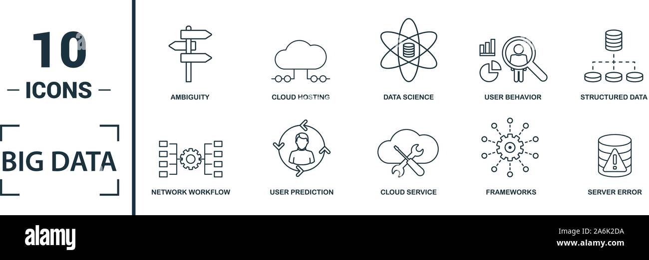 Big Data icon set. Include creative elements cloud hosting, cloud ...