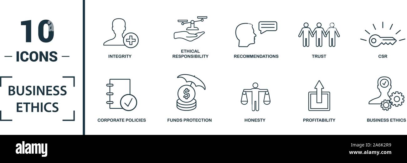 Business Ethics icon set. Include creative elements csr, trust ...