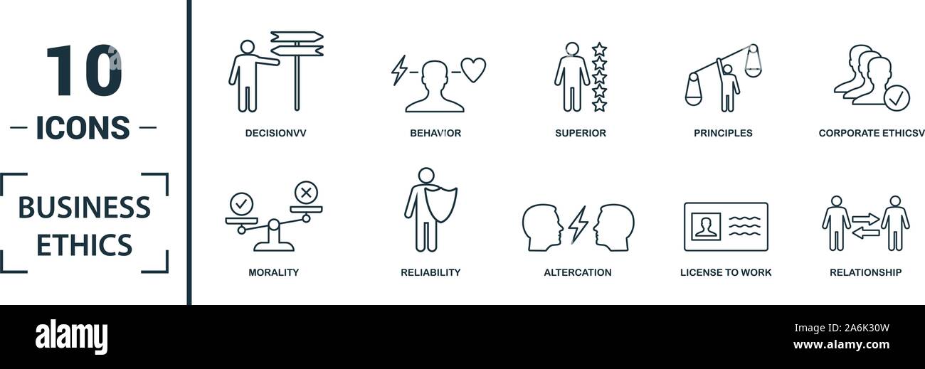 Business Ethics icon set. Include creative elements csr, trust ...