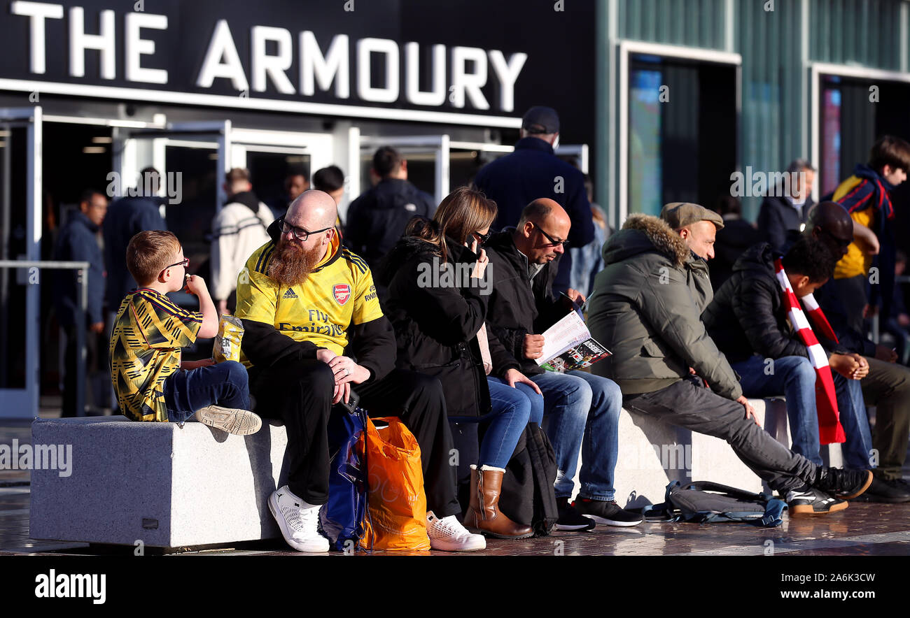 Arsenal fans outside the ground before the Premier League match at the ...