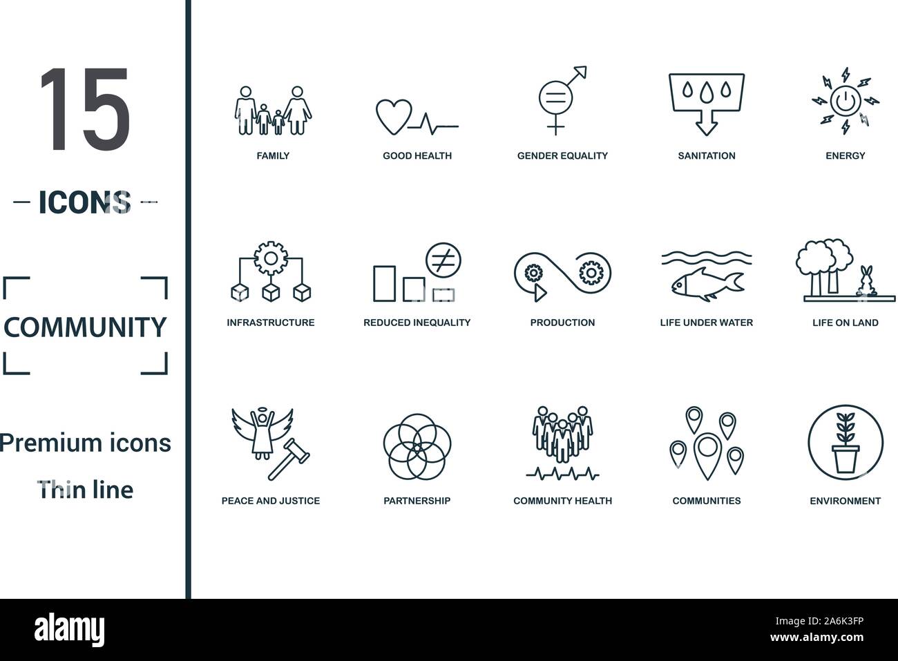 Community icon set. Include creative elements family, gender equality ...