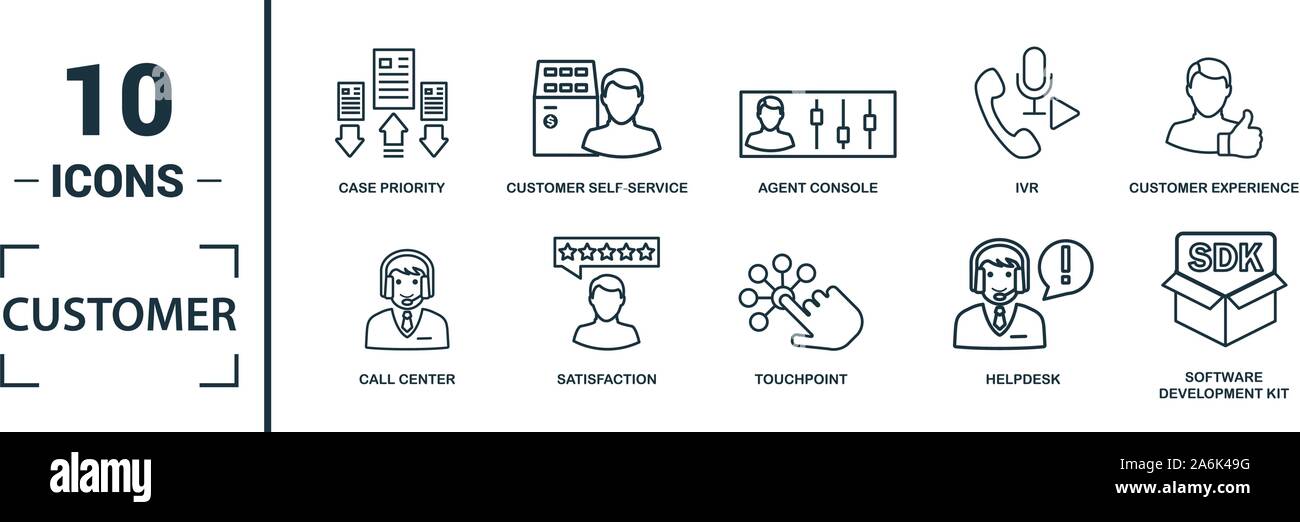 Customer Service icon set. Include creative elements agent console ...