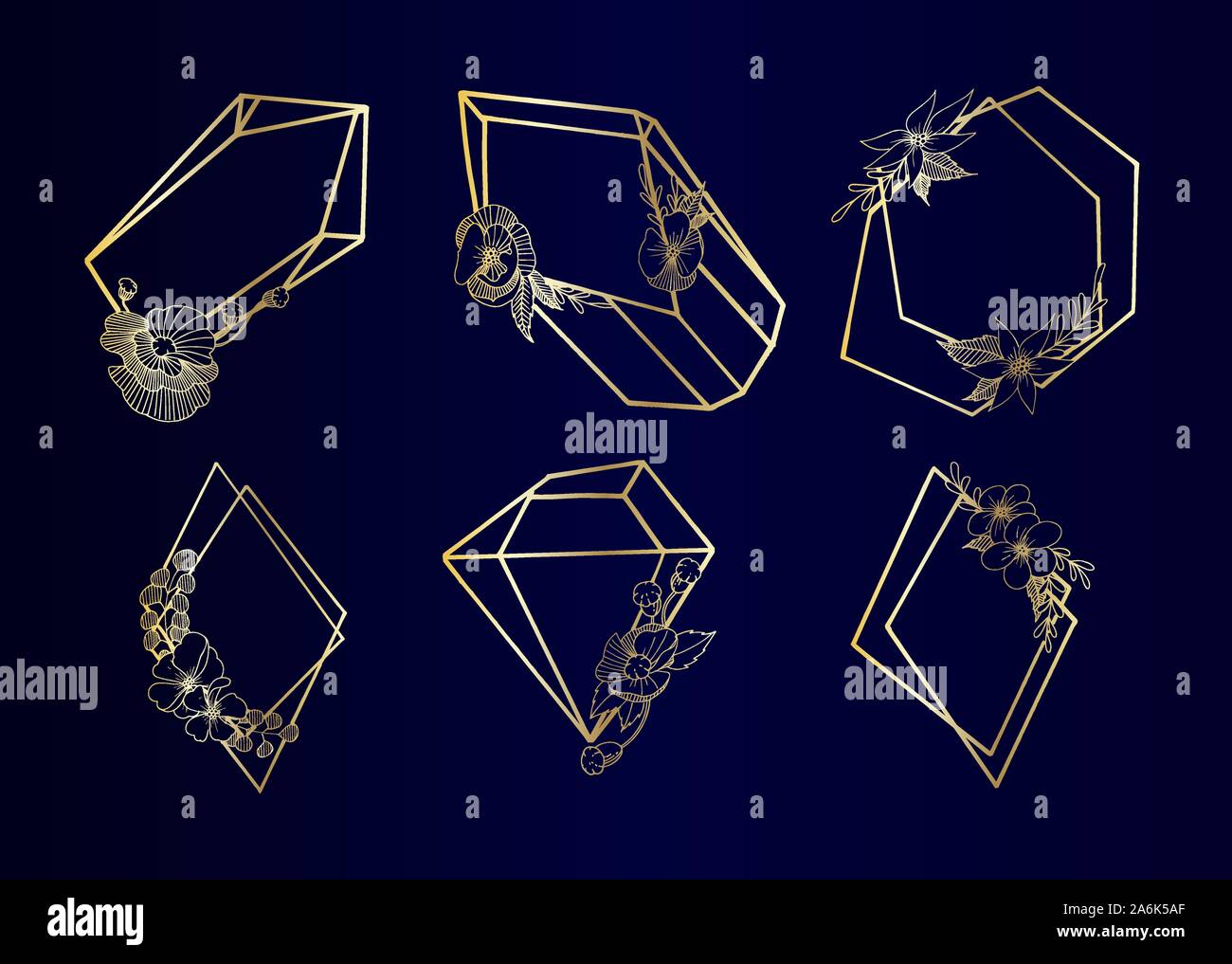 Set of Luxury Golden Crystal Shapes in a vector style isolated Stock ...