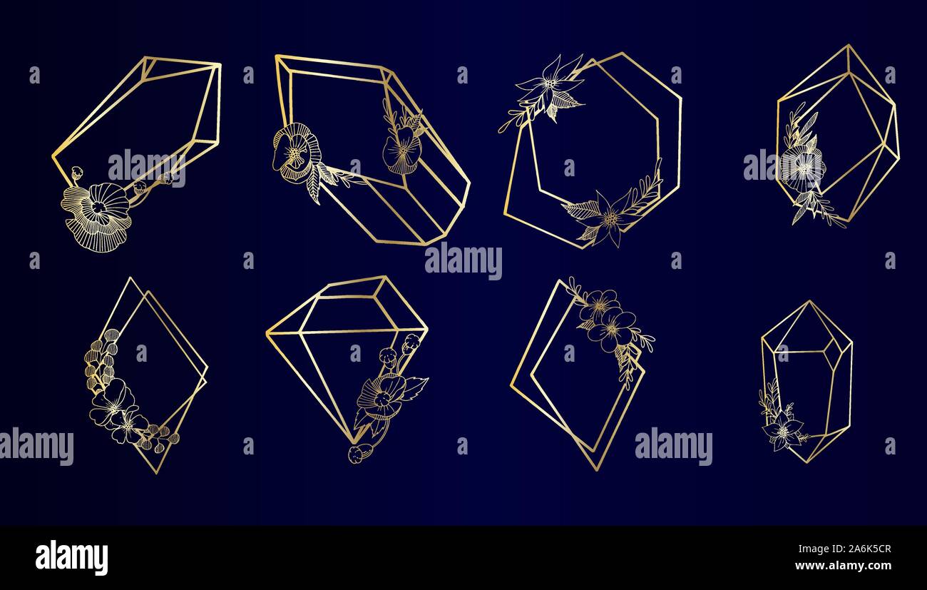 Set of Luxury Golden Crystal Shapes in a vector style isolated Stock ...