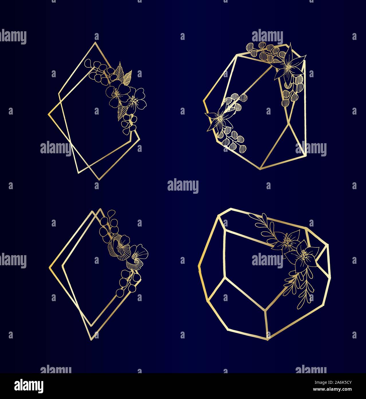 Set of Luxury Golden Crystal Shapes in a vector style isolated Stock ...