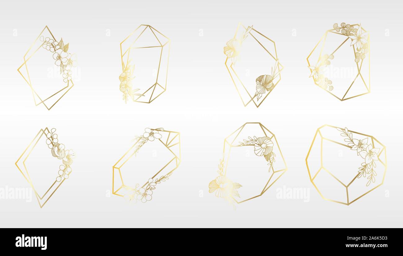 Set of Luxury Golden Crystal Shapes in a vector style isolated Stock ...