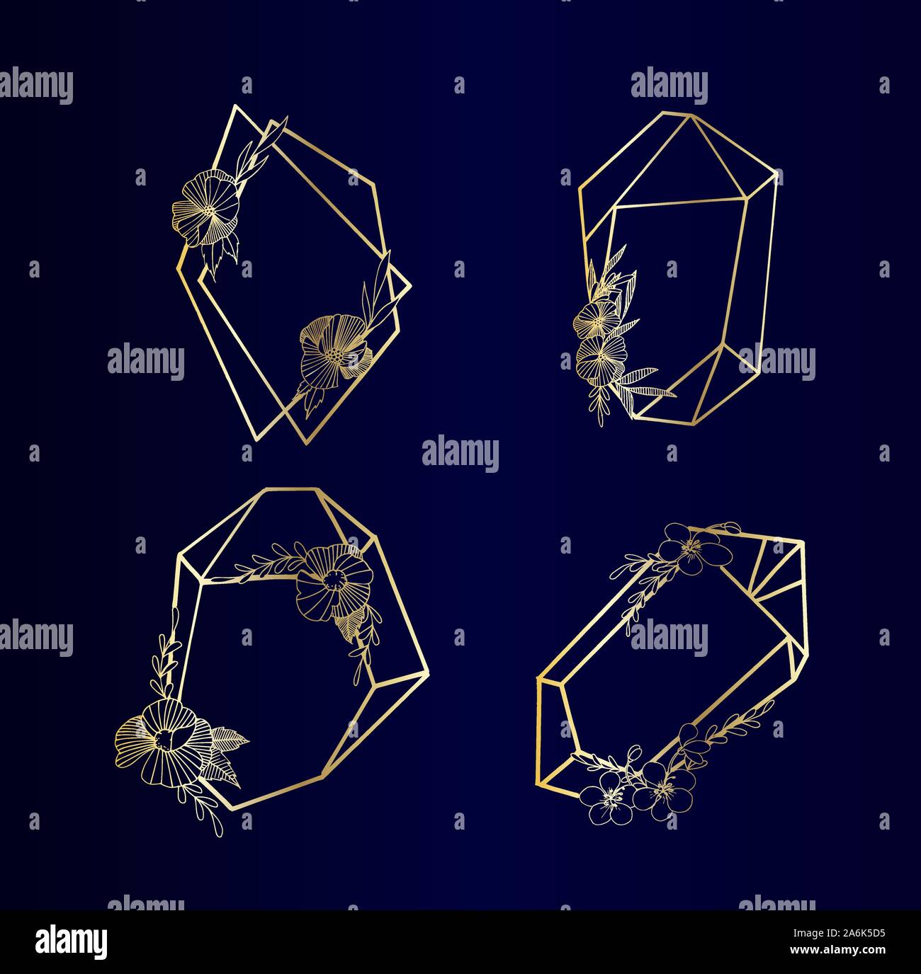 Set of Luxury Golden Crystal Shapes in a vector style isolated Stock ...