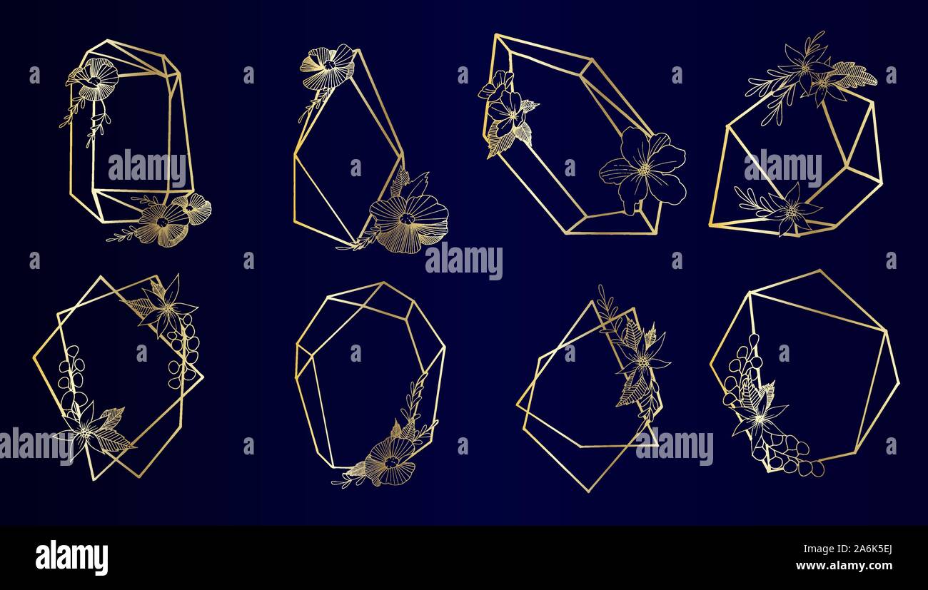 Set of Luxury Golden Crystal Shapes in a vector style isolated Stock ...