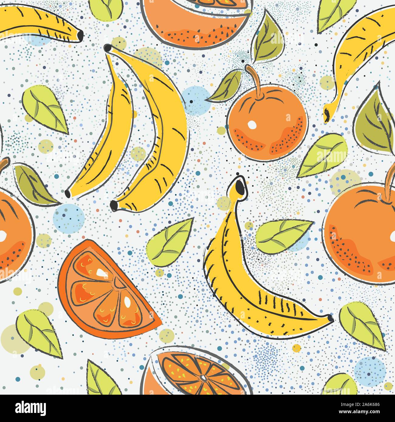 Seamless Pattern with Oranges and Bananas. Scandinavian Style. Vector ...