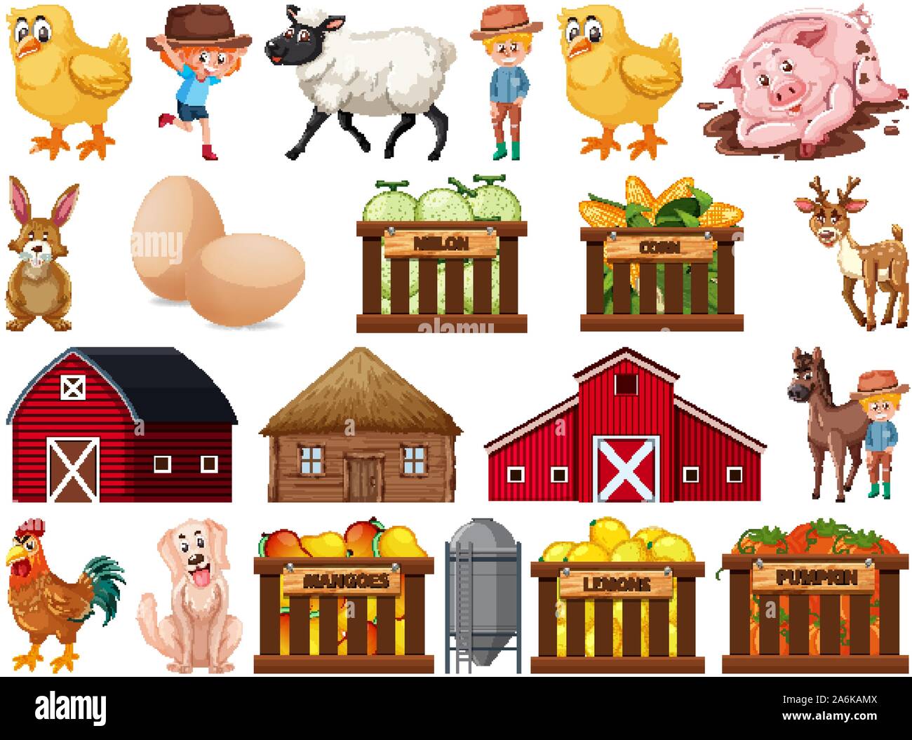 Large set of isolated farm objects illustration Stock Vector Image ...
