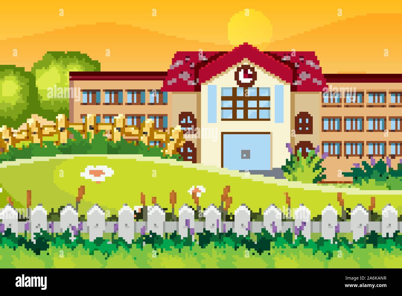 An outdoor scene with school illustration Stock Vector Image & Art - Alamy