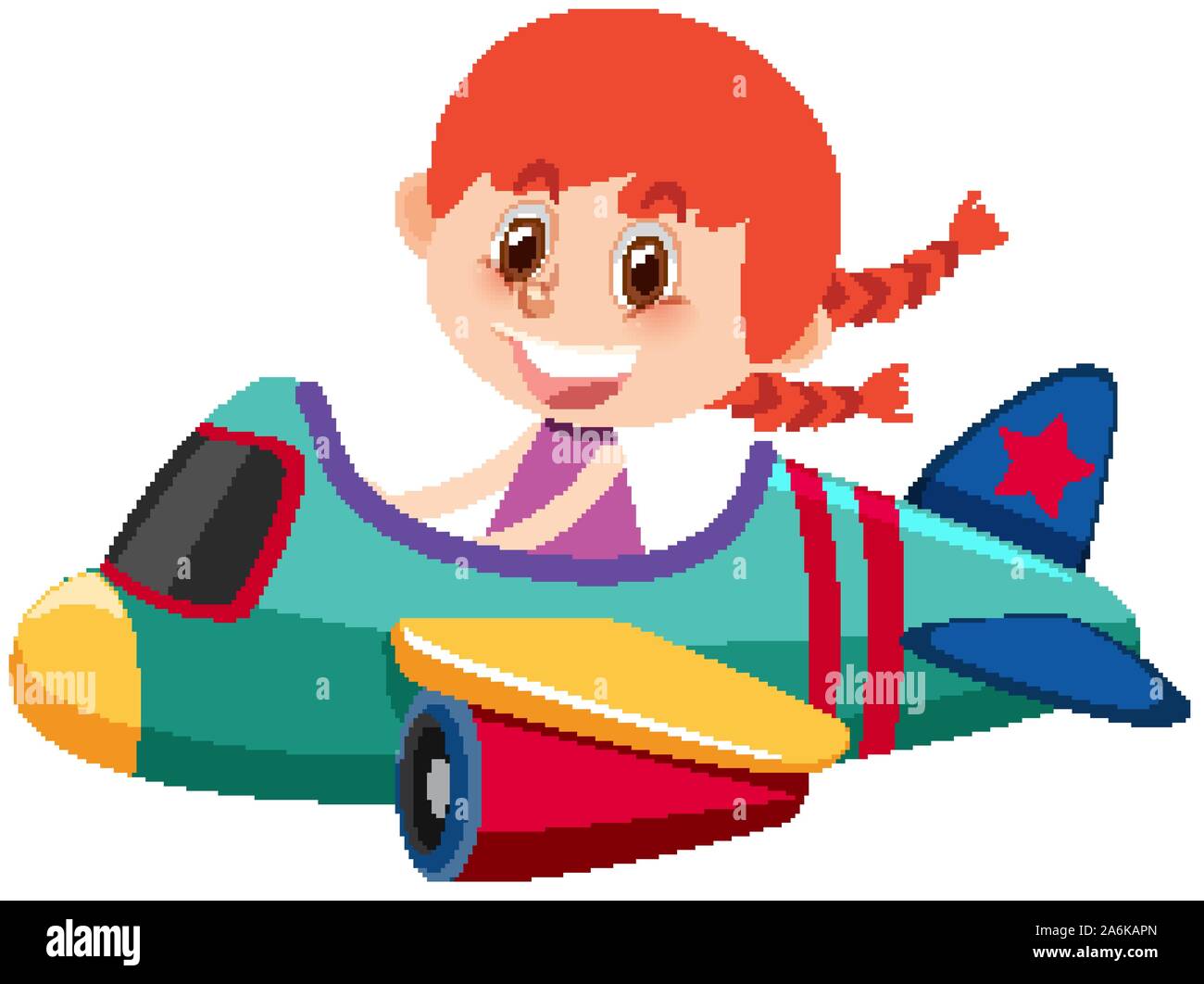 Single character of girl riding plane on white background illustration ...