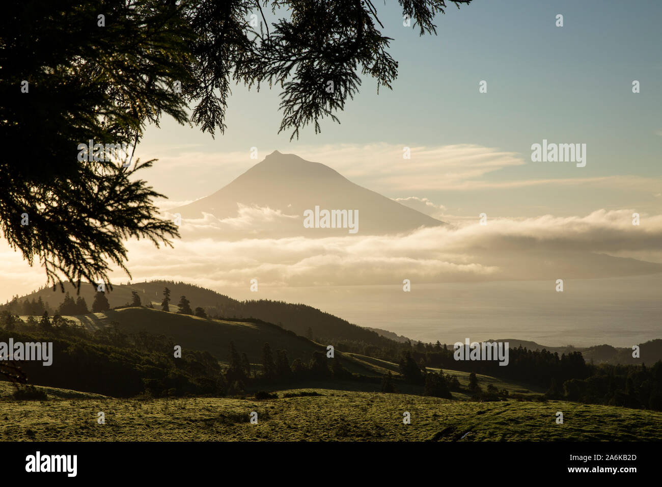 Morning view over Pico from top of Faial. Azores, Portugal Stock Photo ...