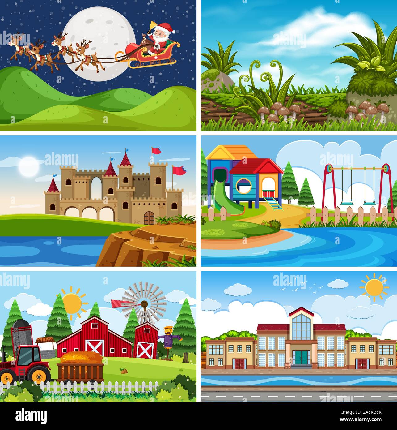 A set of outdoor scene including water illustration Stock Vector Image ...