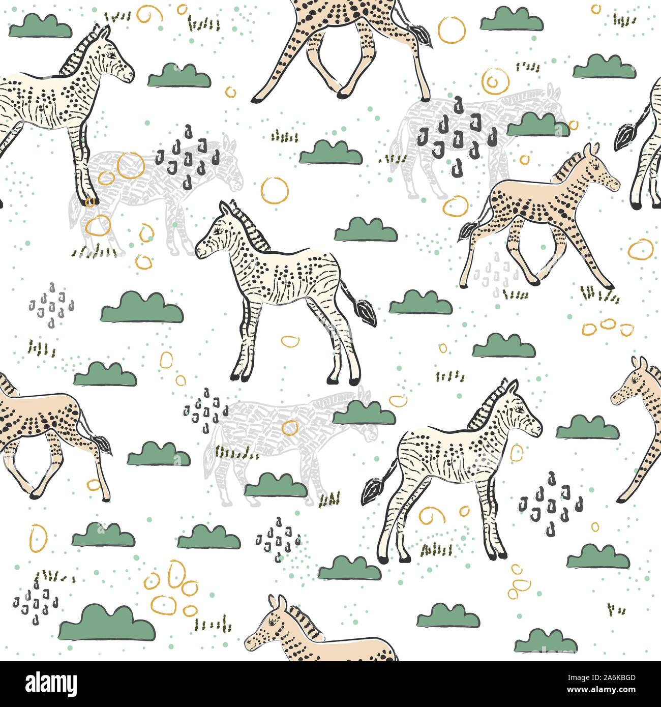 Seamless Pattern with Cute Hand Drawn Zebra. Scandinavian Style. Vector Illustration Stock ...
