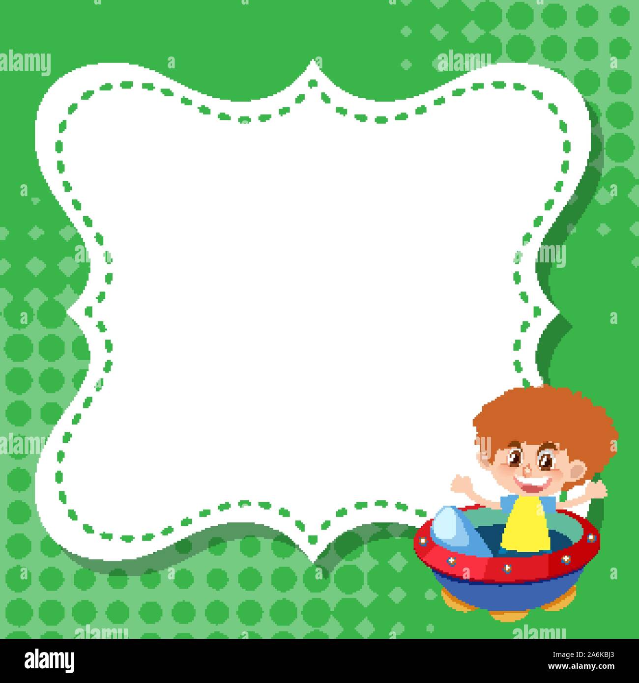 Frame template design with boy in UFO illustration Stock Vector Image ...
