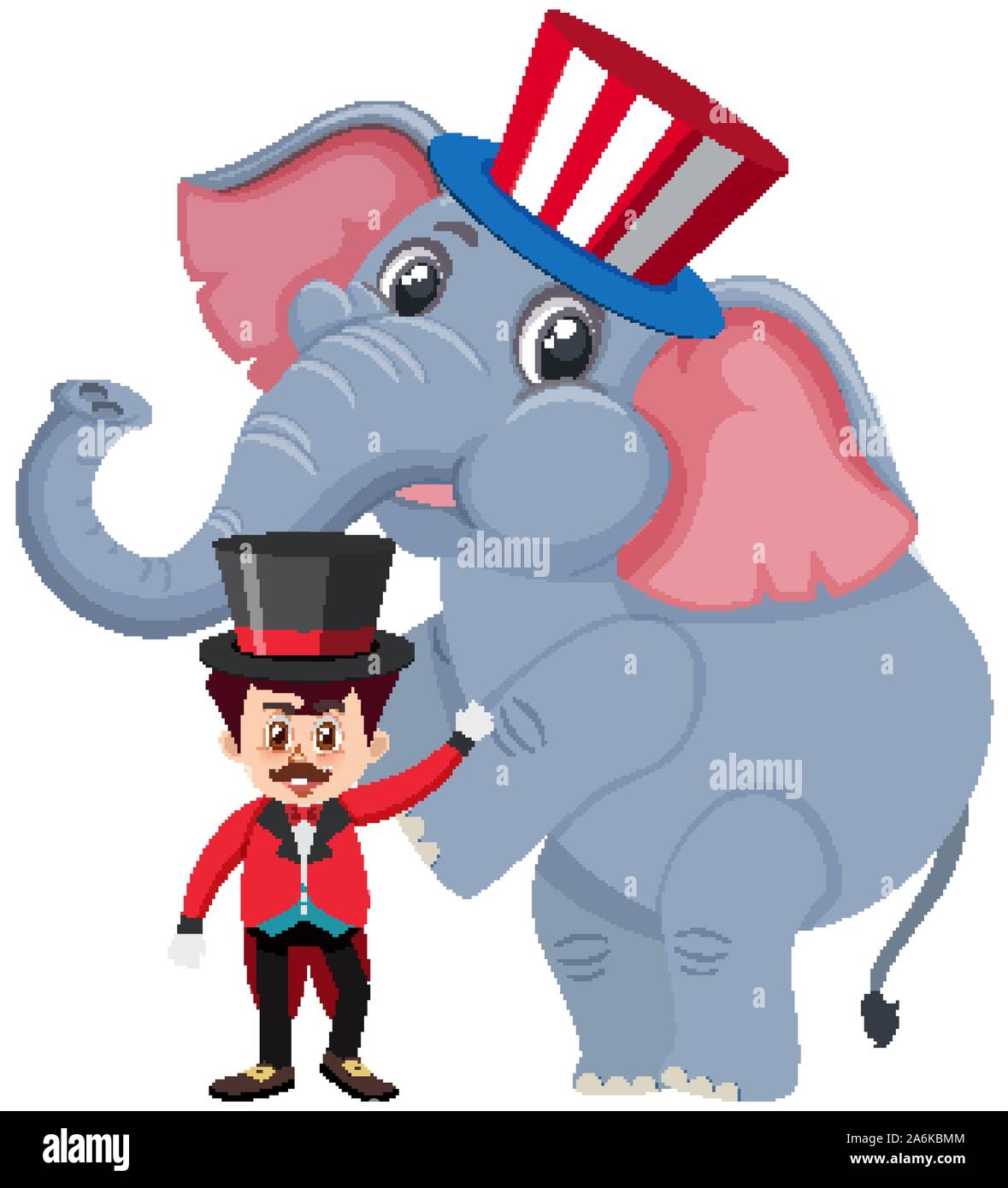 Single character of ring master and elephant on white background ...
