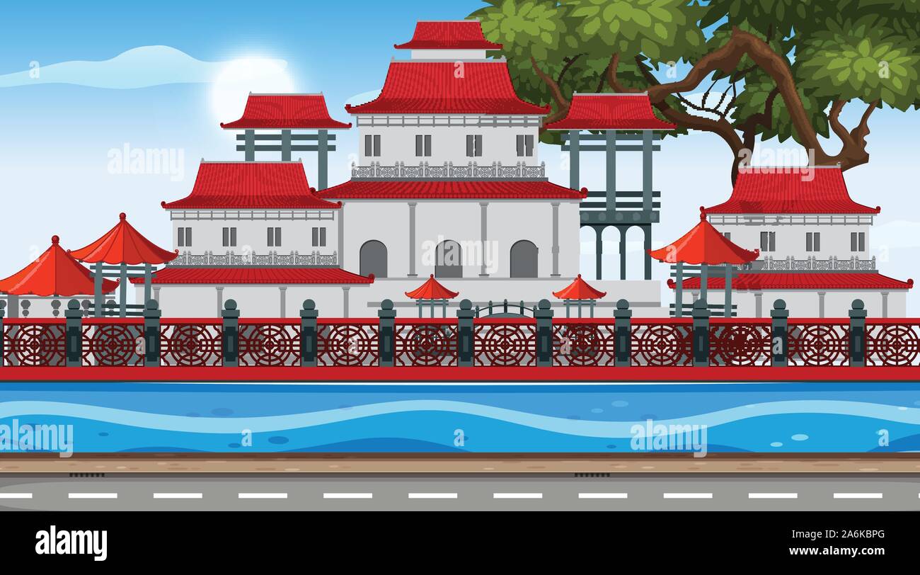 An outdoor scene with Asian castle illustration Stock Vector Image ...