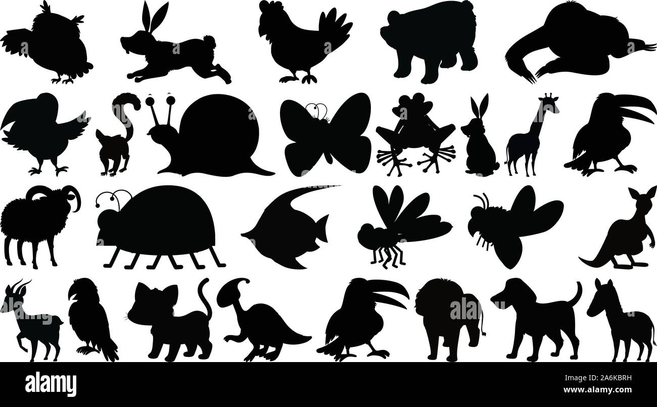 Set of sihouette isolated objects theme - animals illustration Stock ...