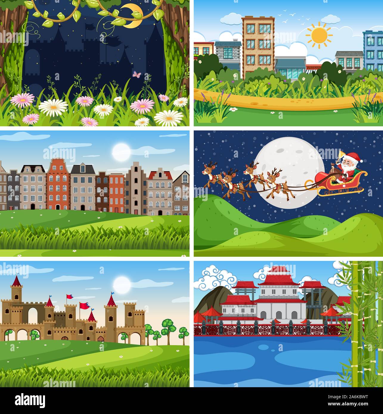 A set of outdoor scene including building illustration Stock Vector ...