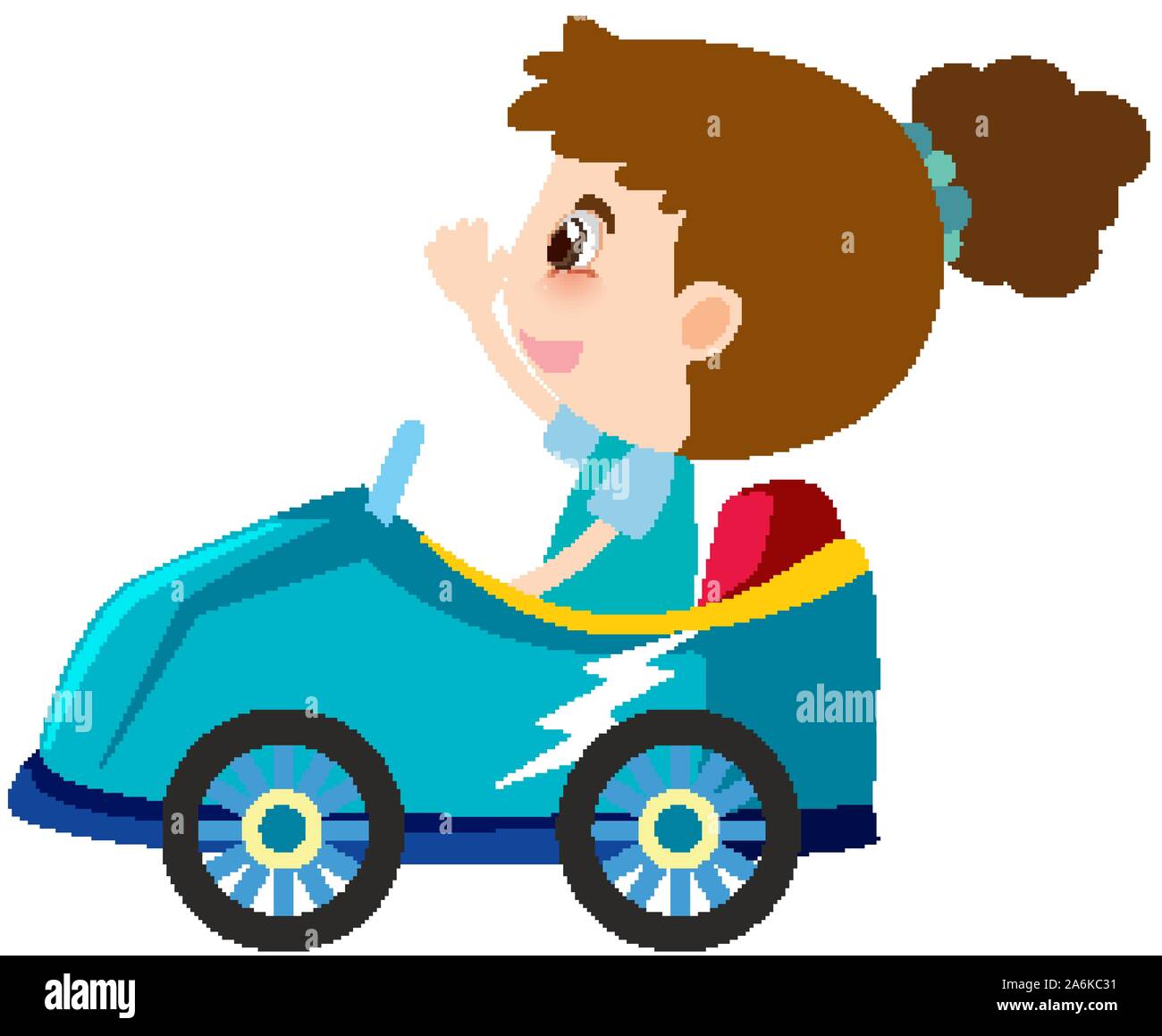 Single character of girl in blue car on white background illustration ...