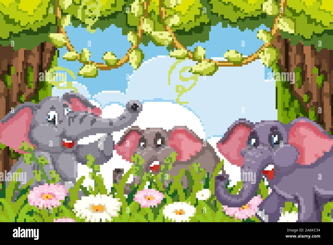 Elephants in jungle scene illustration Stock Vector Image & Art - Alamy