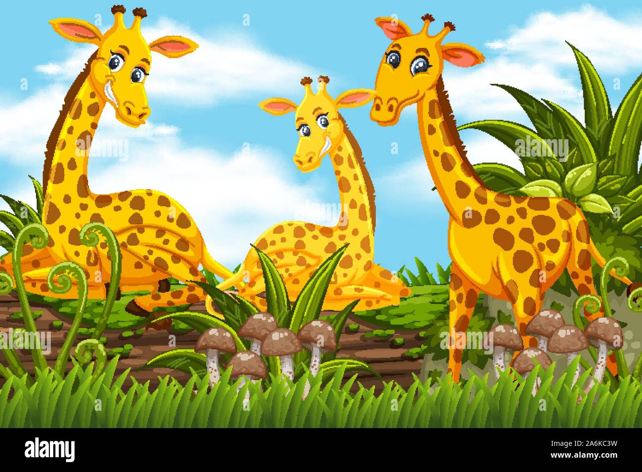 Cute giraffes in jungle scene illustration Stock Vector Image & Art - Alamy