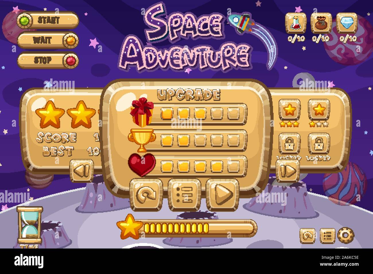 Space adventure game template with purple star illustration Stock ...