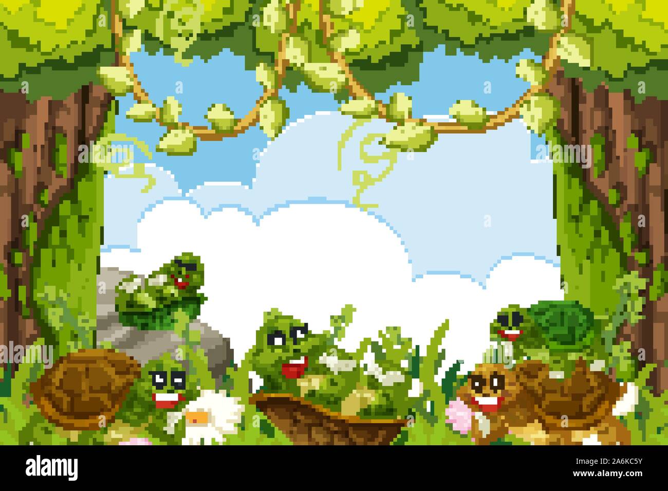 Turtles in jungle scene illustration Stock Vector Image & Art - Alamy