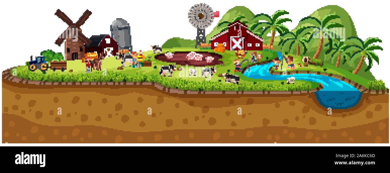 Background scene of farmland with animals illustration Stock Vector ...