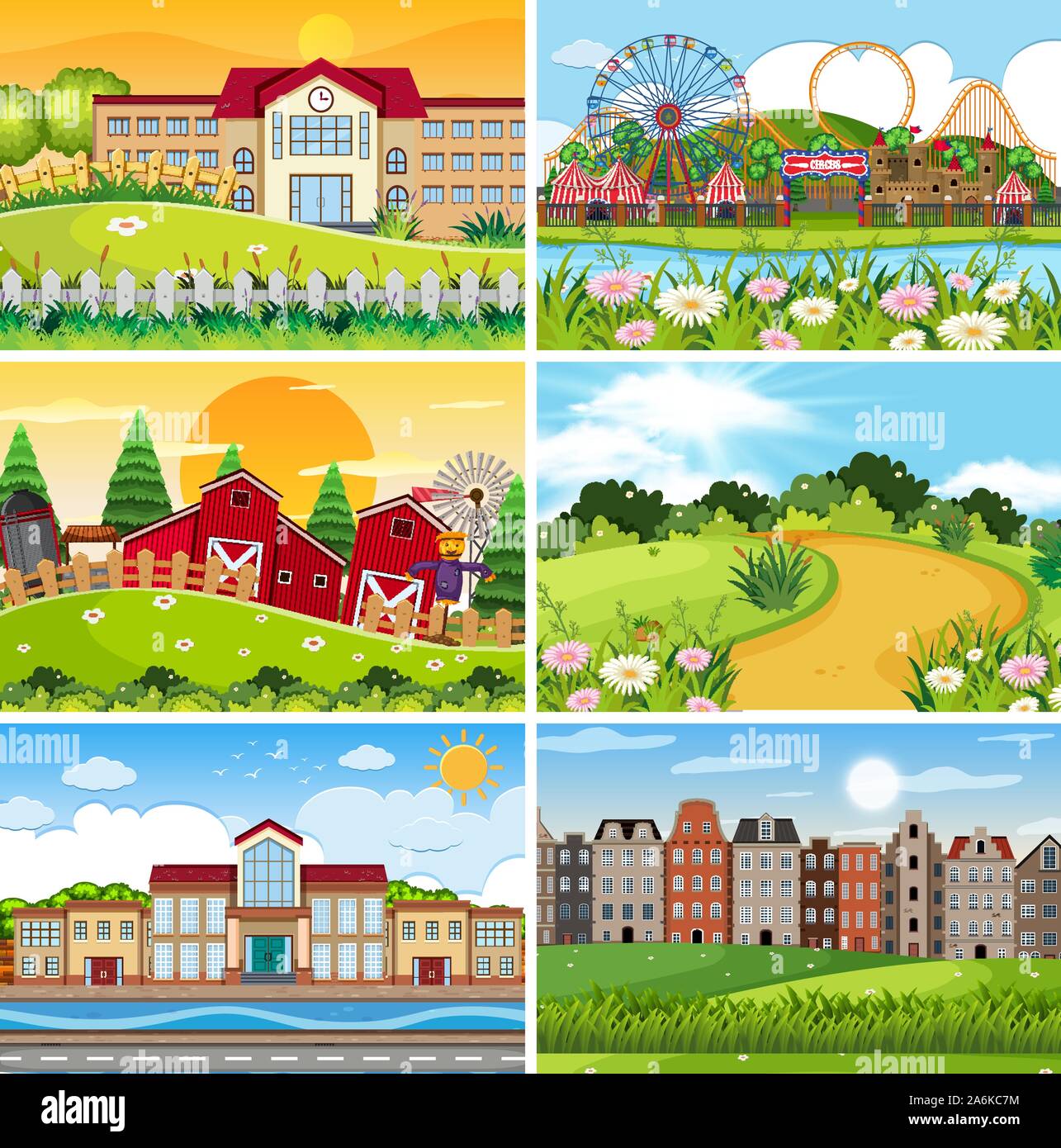 A set of outdoor scene including building illustration Stock Vector ...