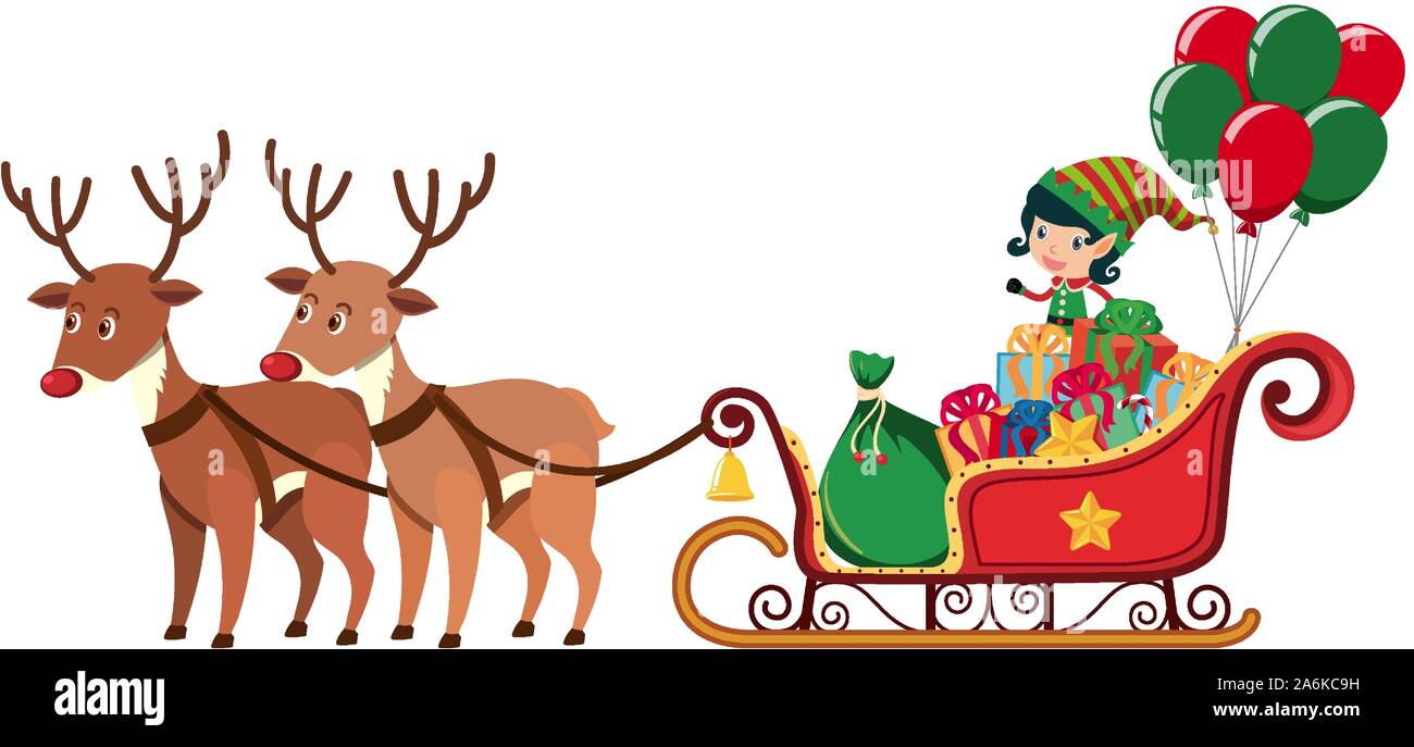 Christmas elf riding on sleigh illustration Stock Vector Image & Art ...