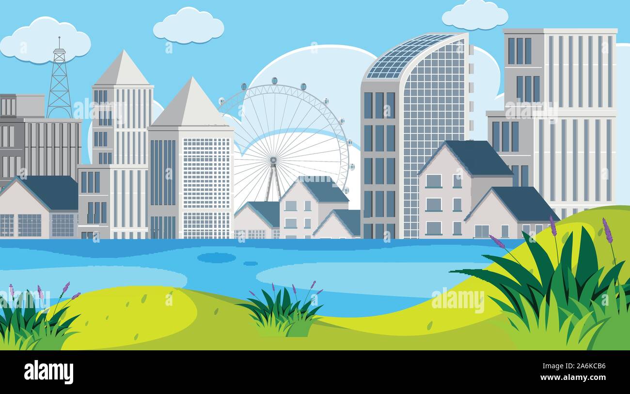An outdoor scene with skyscaper illustration Stock Vector Image & Art ...