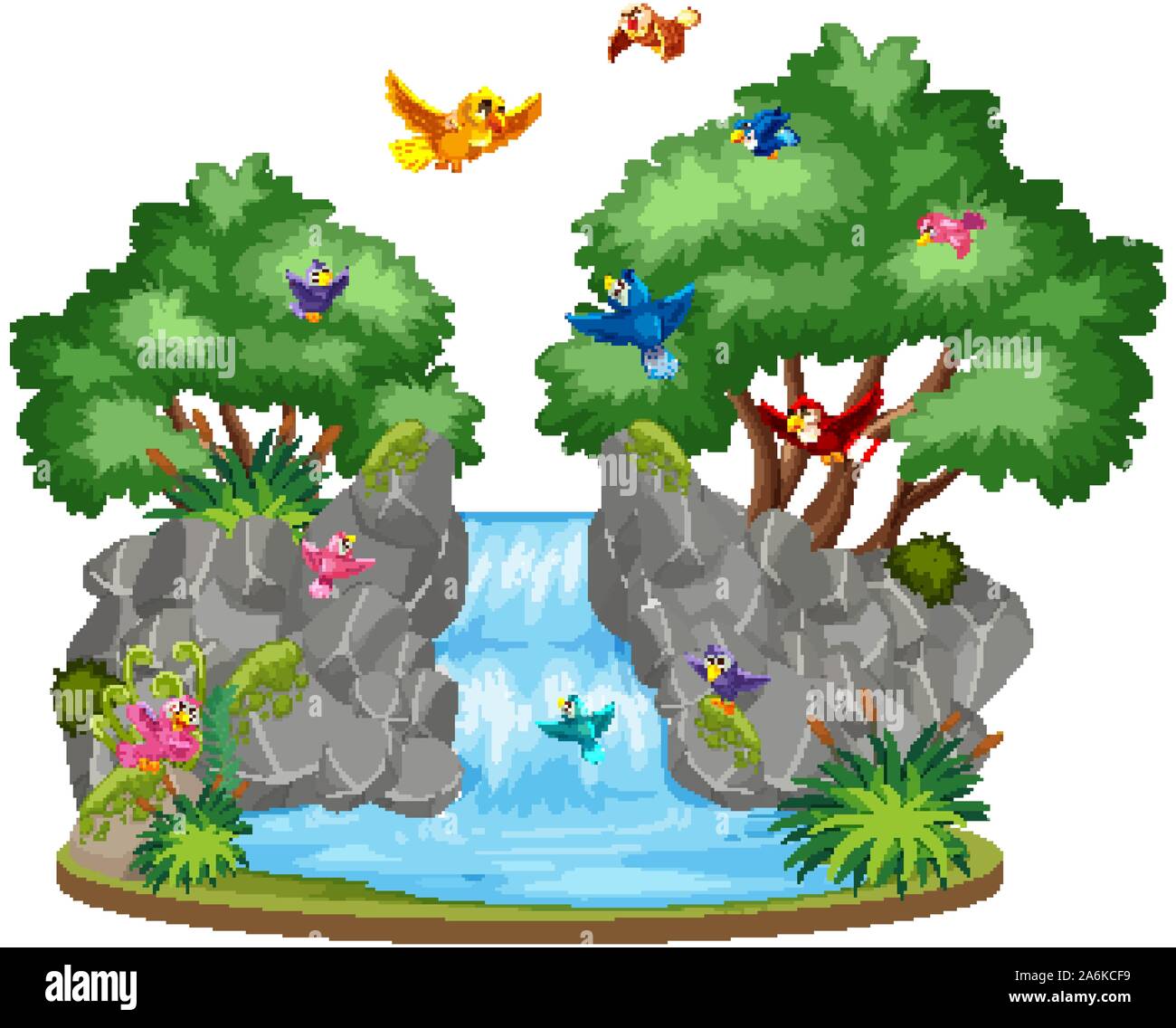 Background scene of waterfall and birds illustration Stock Vector Image ...