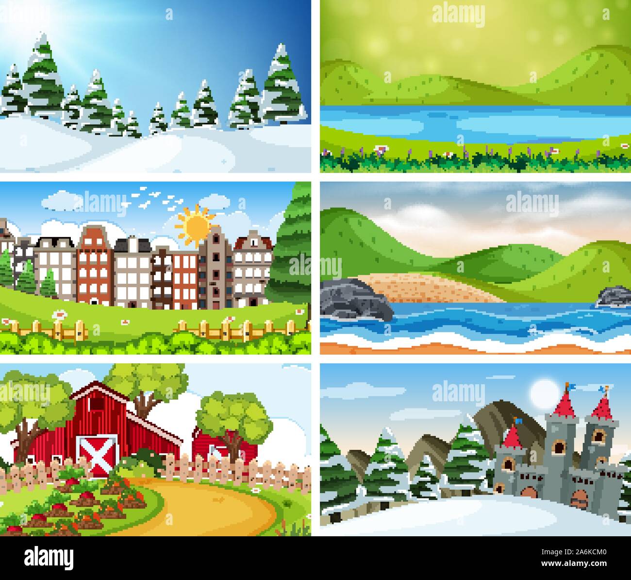 A set of outdoor scene including field illustration Stock Vector Image ...
