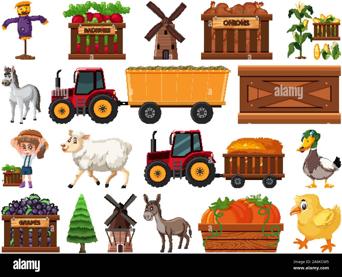 Large set of isolated farm objects illustration Stock Vector Image ...