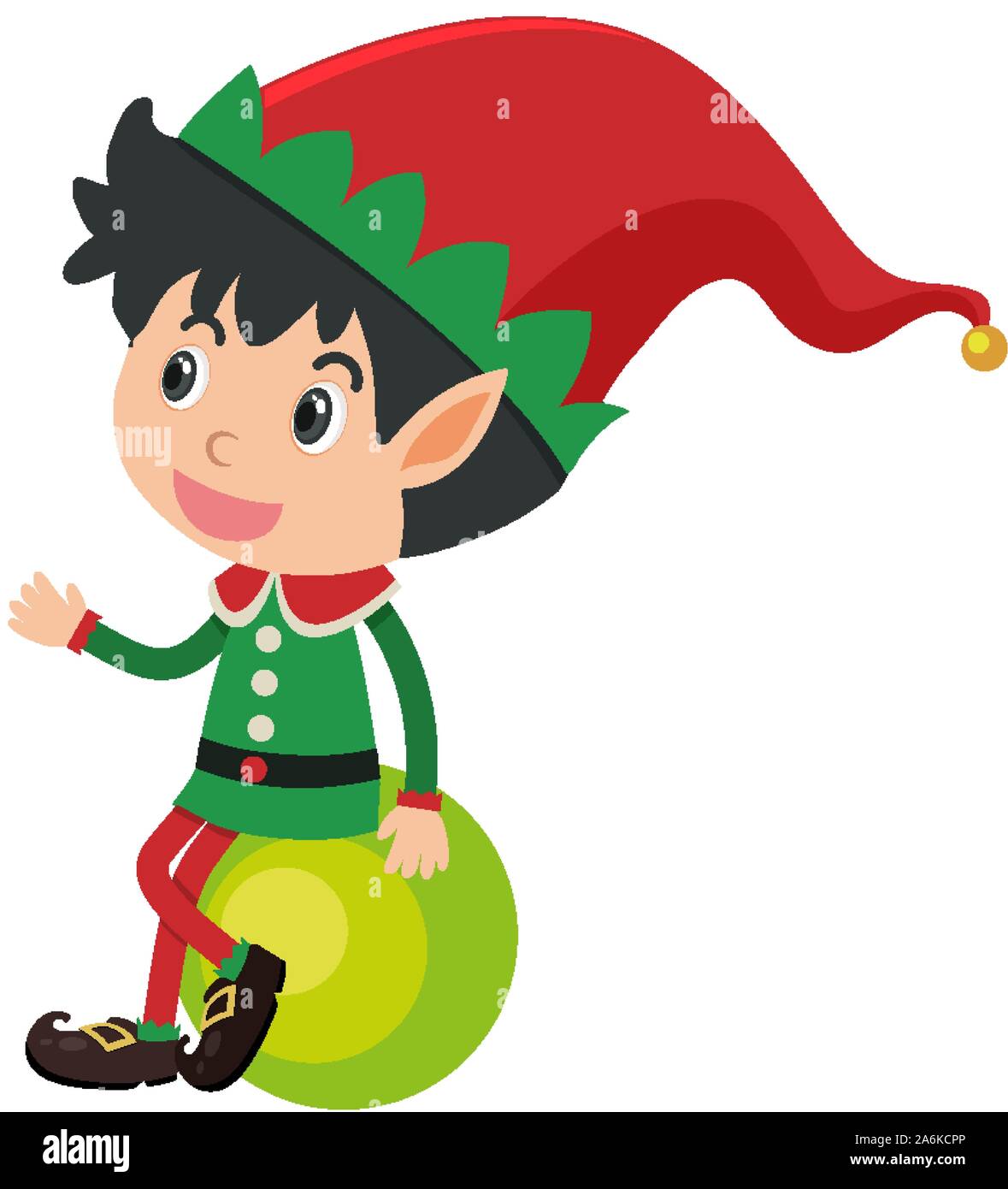Single character of elf on green ball on white background illustration ...