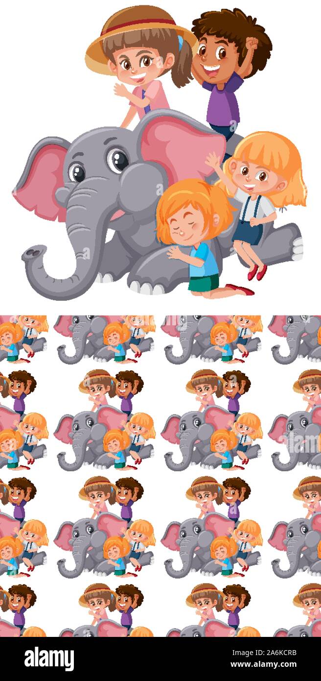 Kids riding elephant on white illustration Stock Vector Image & Art - Alamy