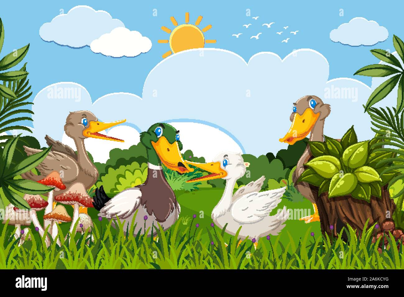 Ducks in woods scene illustration Stock Vector Image & Art - Alamy