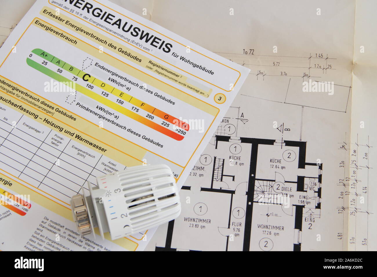 Energy label with heating thermostat and money Stock Photo - Alamy