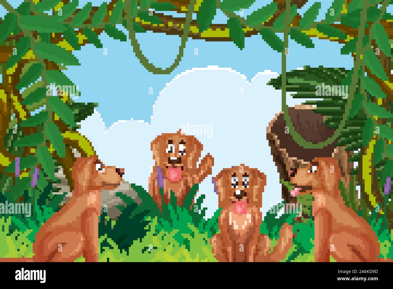 Dogs in jungle scene illustration Stock Vector Image & Art - Alamy