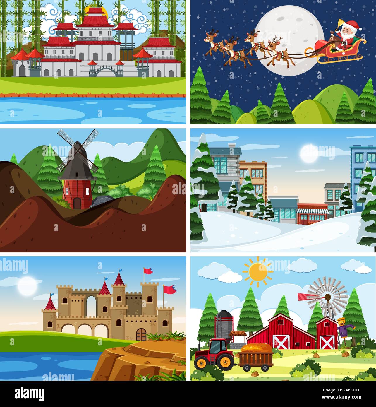 A set of outdoor scene including building illustration Stock Vector ...