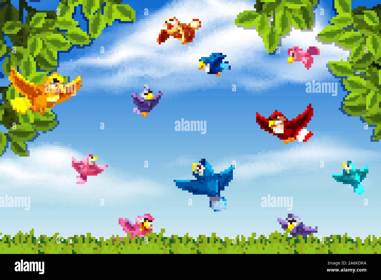 Colorful birds in jungle scene illustration Stock Vector Image & Art ...
