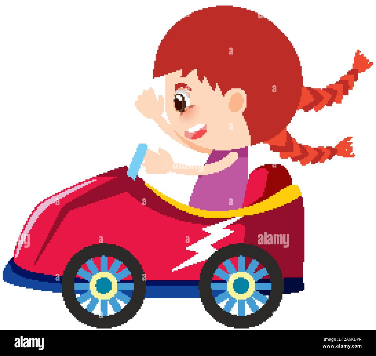 Single character of girl in red car on white background illustration ...