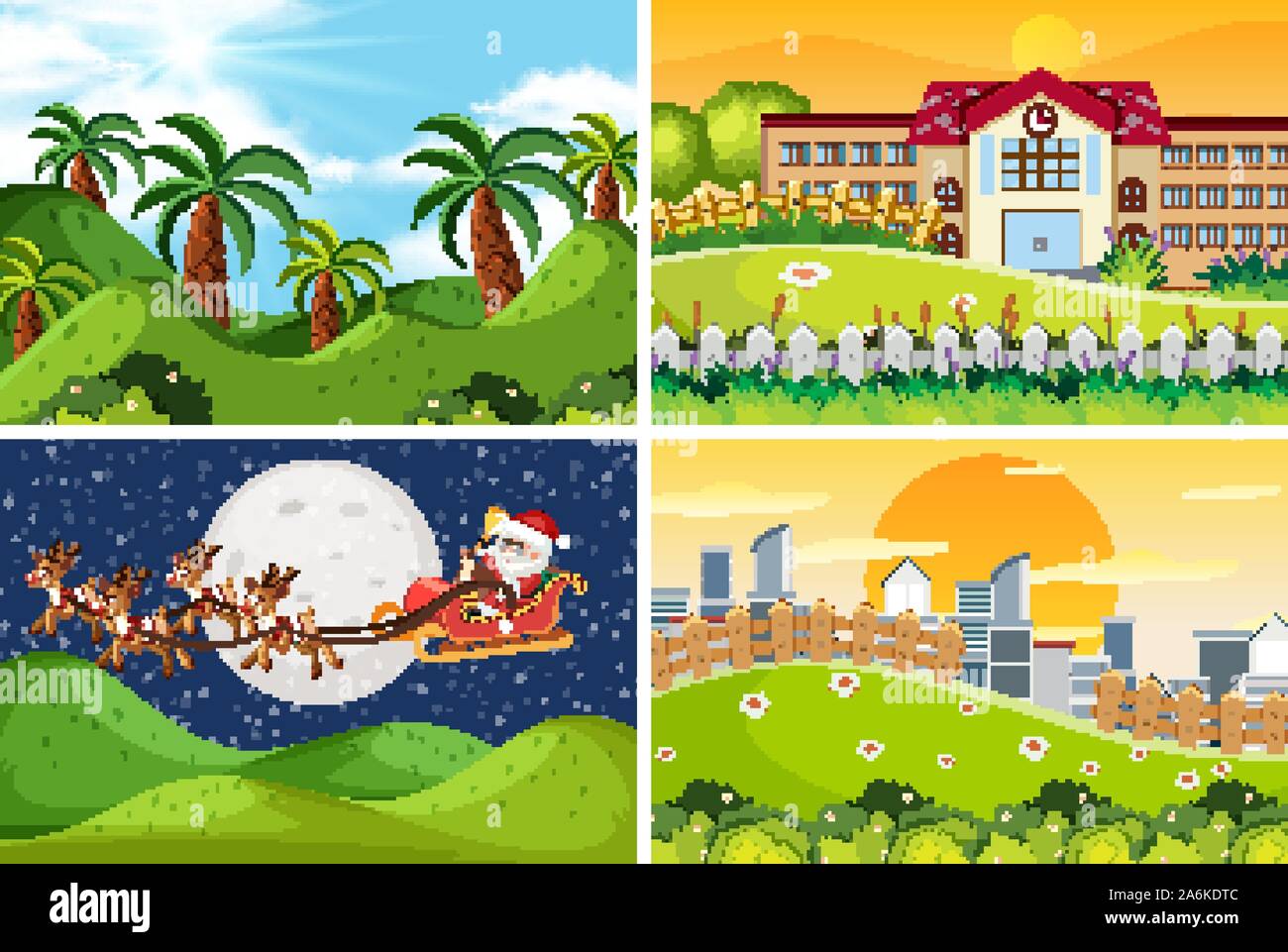 A set of outdoor scene including building illustration Stock Vector ...