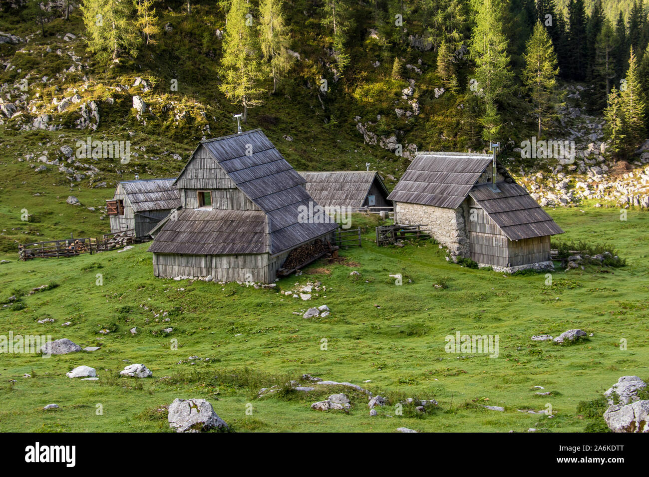 Alpine huts in a meadow hi-res stock photography and images - Alamy