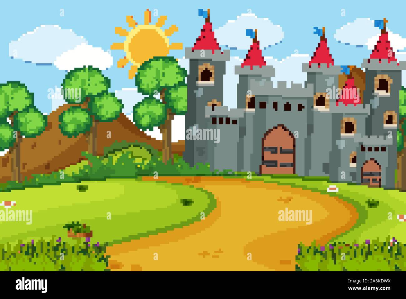 An outdoor scene with castle illustration Stock Vector Image & Art - Alamy